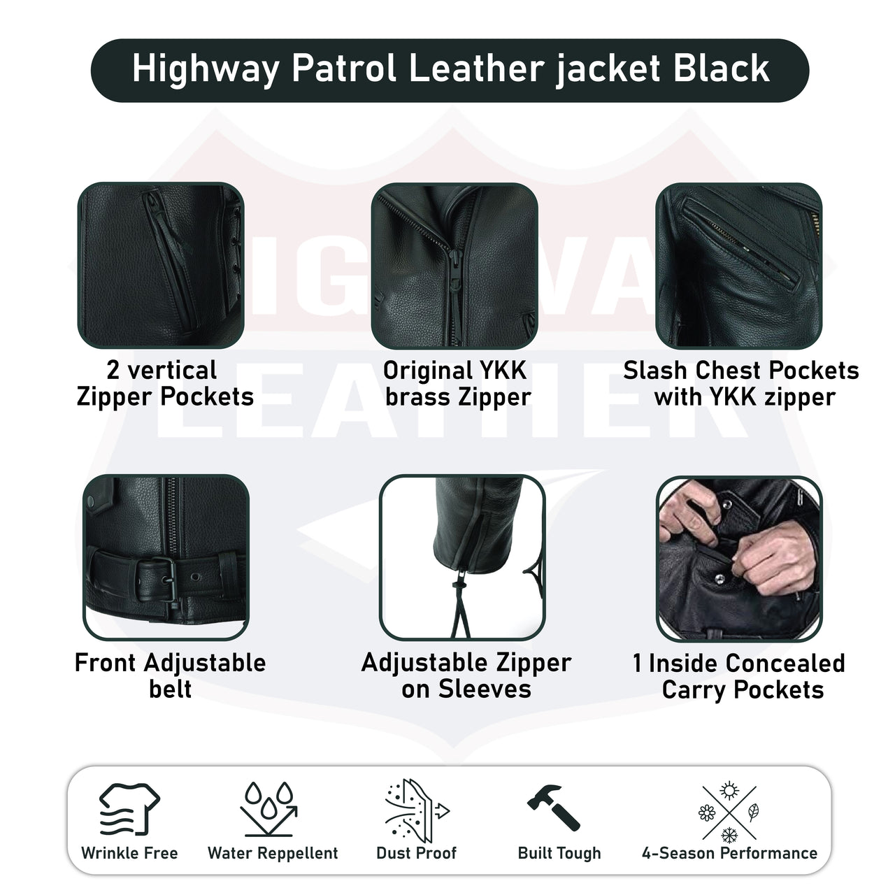 Authentic Highway Patrol Leather Jacket Black Hardware Kidney Back ...