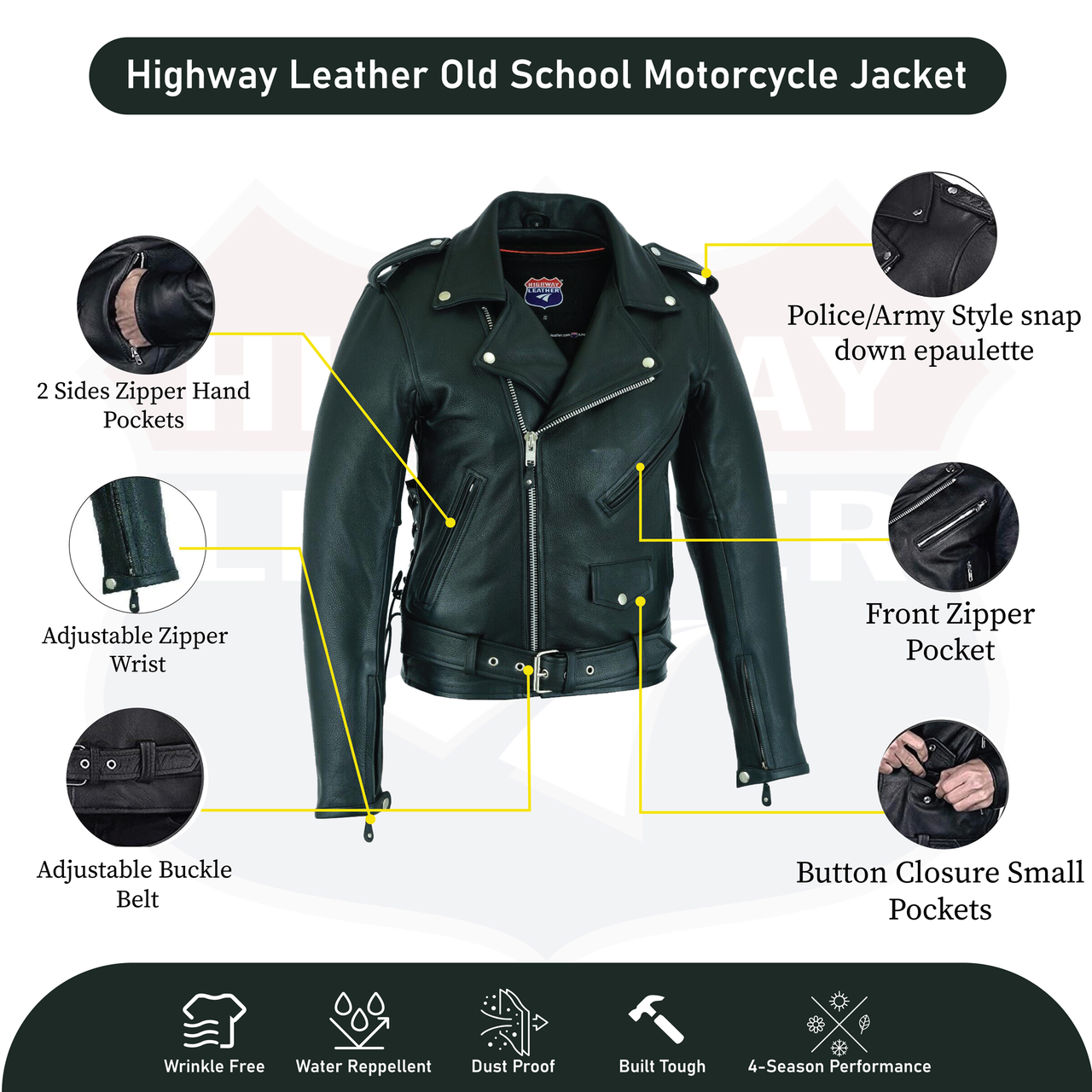 Black Leather Old School Police Style Motorcycle Leather Jacket ...
