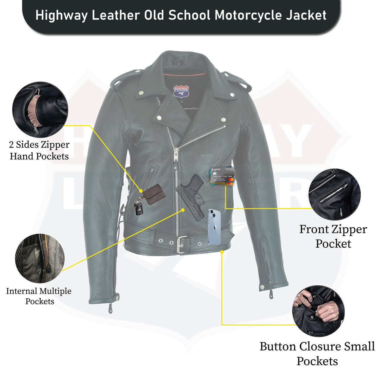 Black Leather Old School Police Style Motorcycle Leather Jacket ...