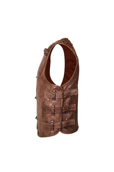 BROWN HL11649BROWN ROCKER STYLE BUCKLE VEST– HighwayLeather