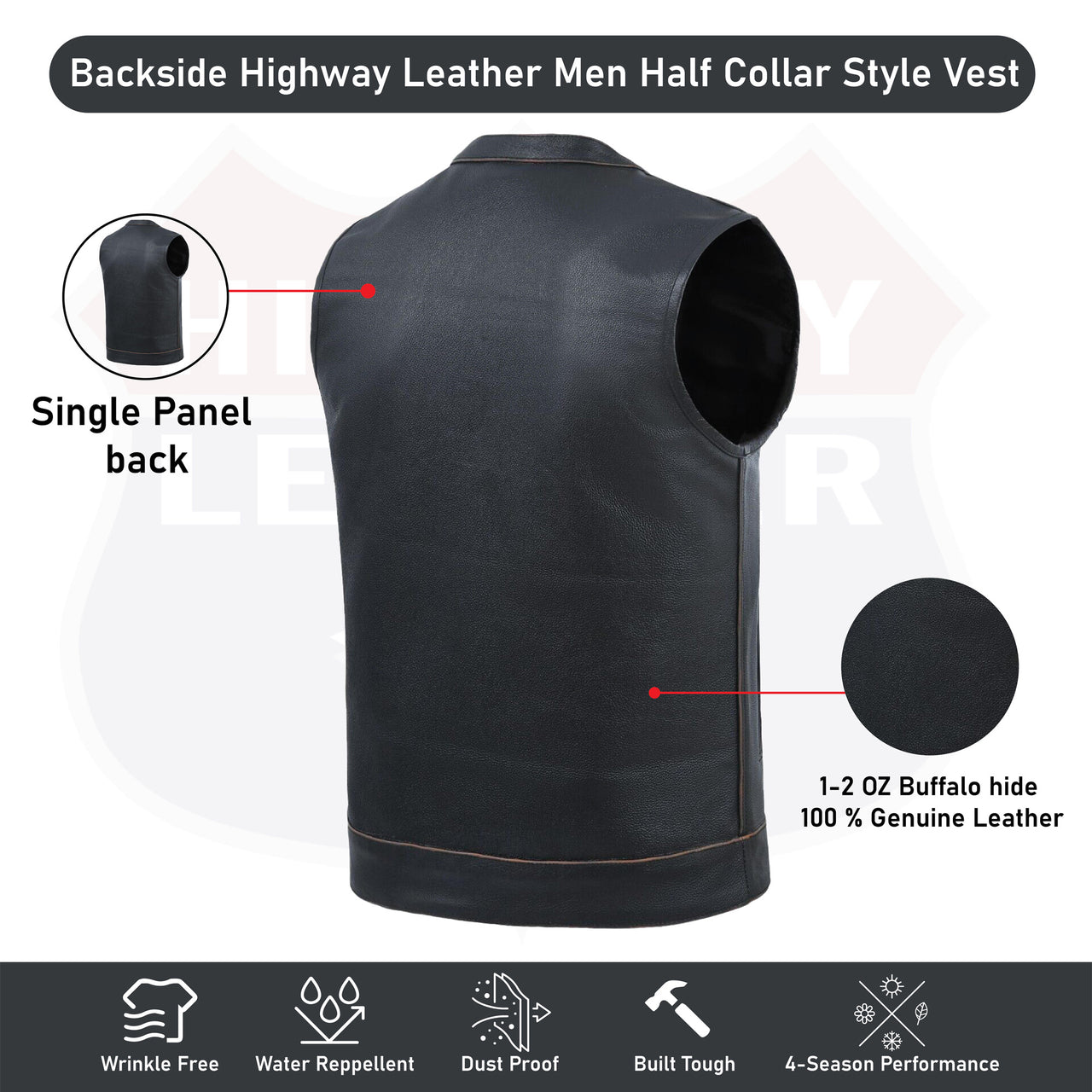 BROWN HL11689RUB SOA Men's Rub Buff Leather Vest Anarchy Motorcycle ...