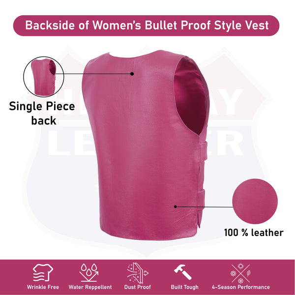 HOT PINK HL14945HOT PINK Women hot pink bullet proof style leather Vest ...