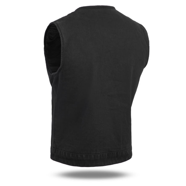No Collar HL21639DM Black Club Style SOA Denim Men Vest | HighwayLeather
