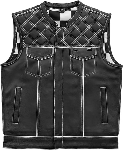 WHITE M041 | White Checker - Men's Motorcycle Leather Vest– HighwayLeather