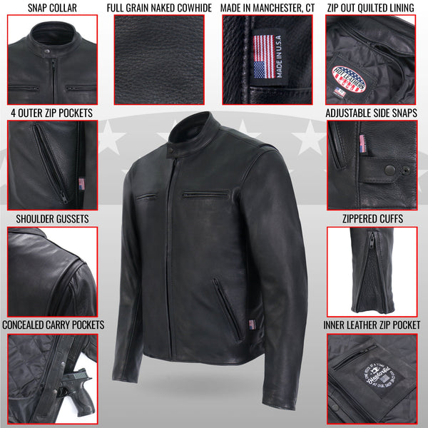 Hot Leathers JKM5001 Men's USA Made Premium Leather Motorcycle Biker ...