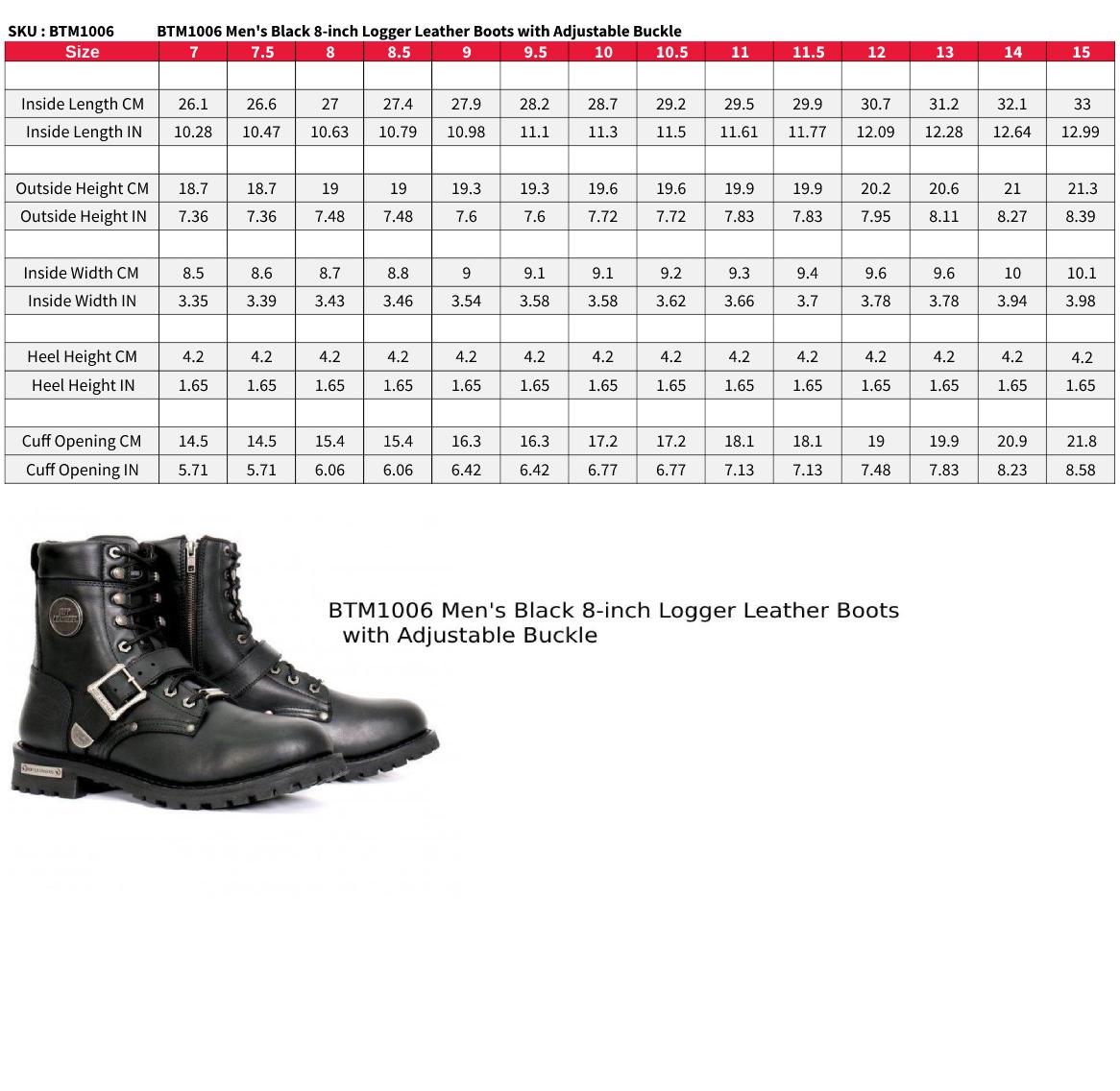 Hot Leathers BTM1006 Men's Black 8-inch Logger Leather Boots with Adju ...