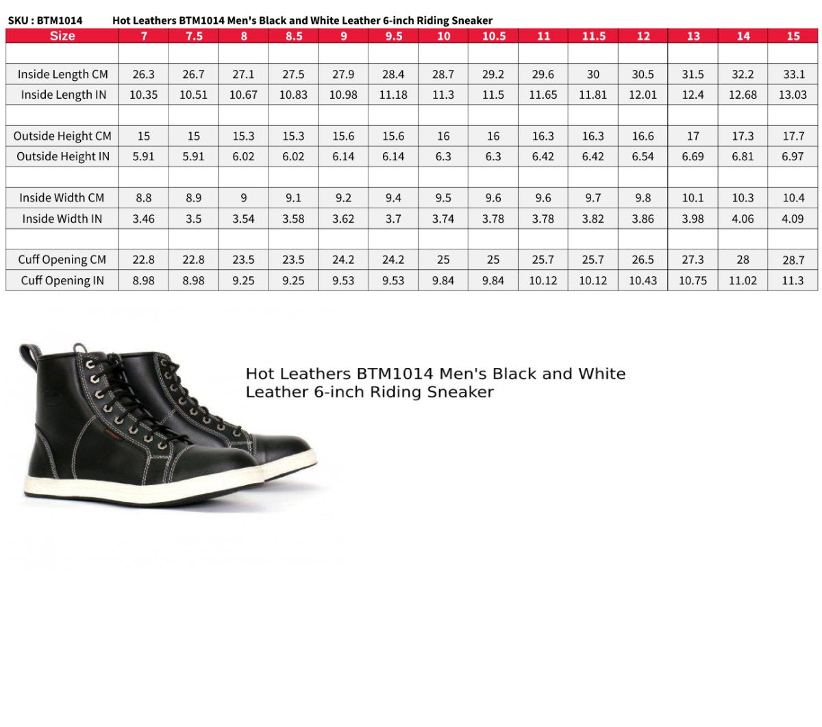 Hot Leathers BTM1014 Men's Black and White Leather 6-inch Riding ...