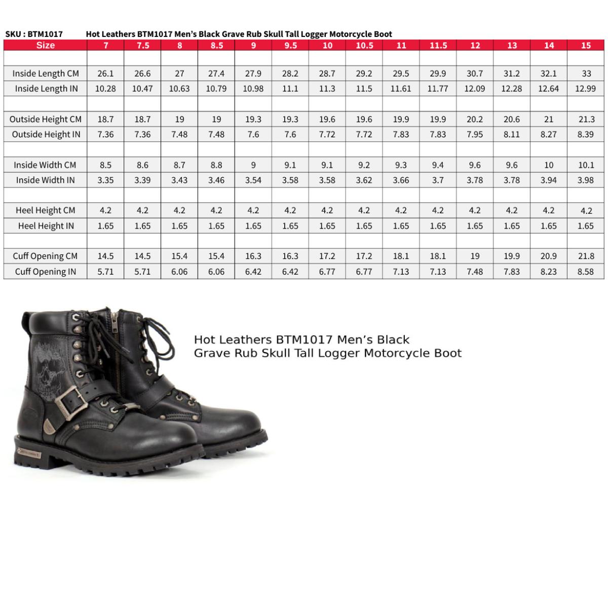 Hot Leathers BTM1017 Men’s Black Grave Rub Skull Tall Logger Motorcycle ...