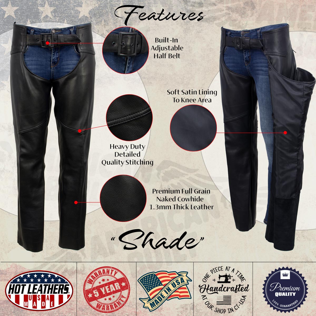 Hot Leathers CHL5001 USA Made Women's 'Shade' Black Premium Leather Mo ...