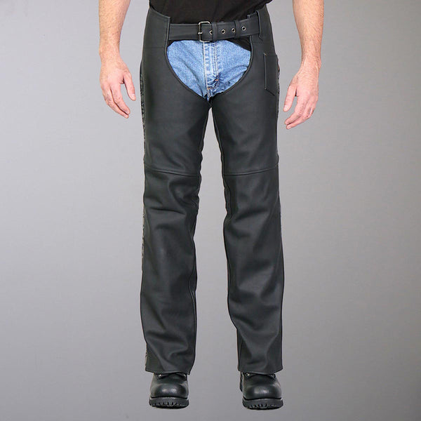 Hot Leathers CHM2001 Men's Matte Black Leather Chaps with Ancient Skull ...