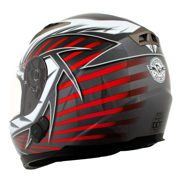 H520 Titanium and Red Chit-Chat Black Full Face Motorcycle Helmet w ...