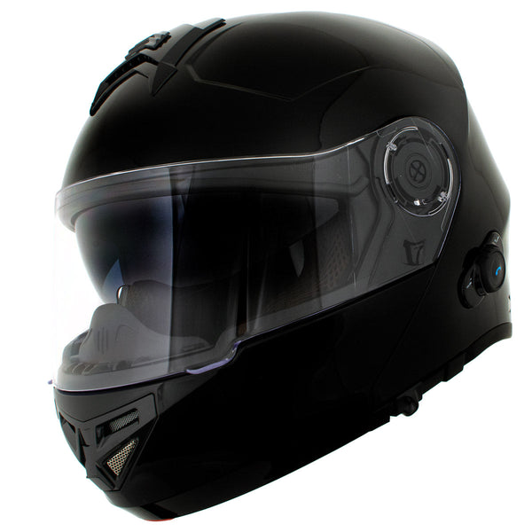H7000 Glossy Black 'Mayday' Modular Motorcycle Helmet w/ Intercom ...