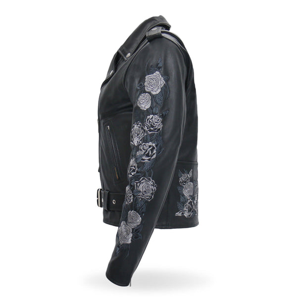 Hot Leathers JKL2002 Women's Black 'Rose Embroidered' Motorcycle Style ...