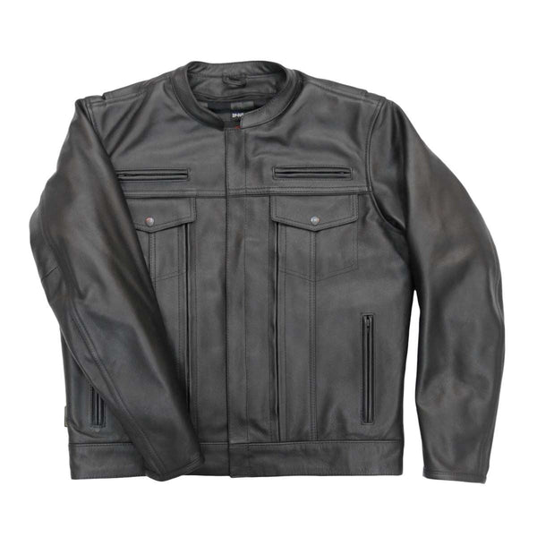 Hot Leathers JKM1028 Men's Black Leather MC Jacket with Zip Out Lining ...