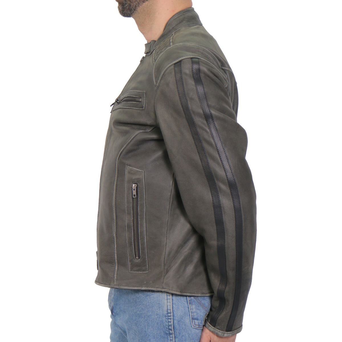 Hot Leathers JKM1033 Men’s Distress Grey ‘Café Racer' Leather Jacket ...