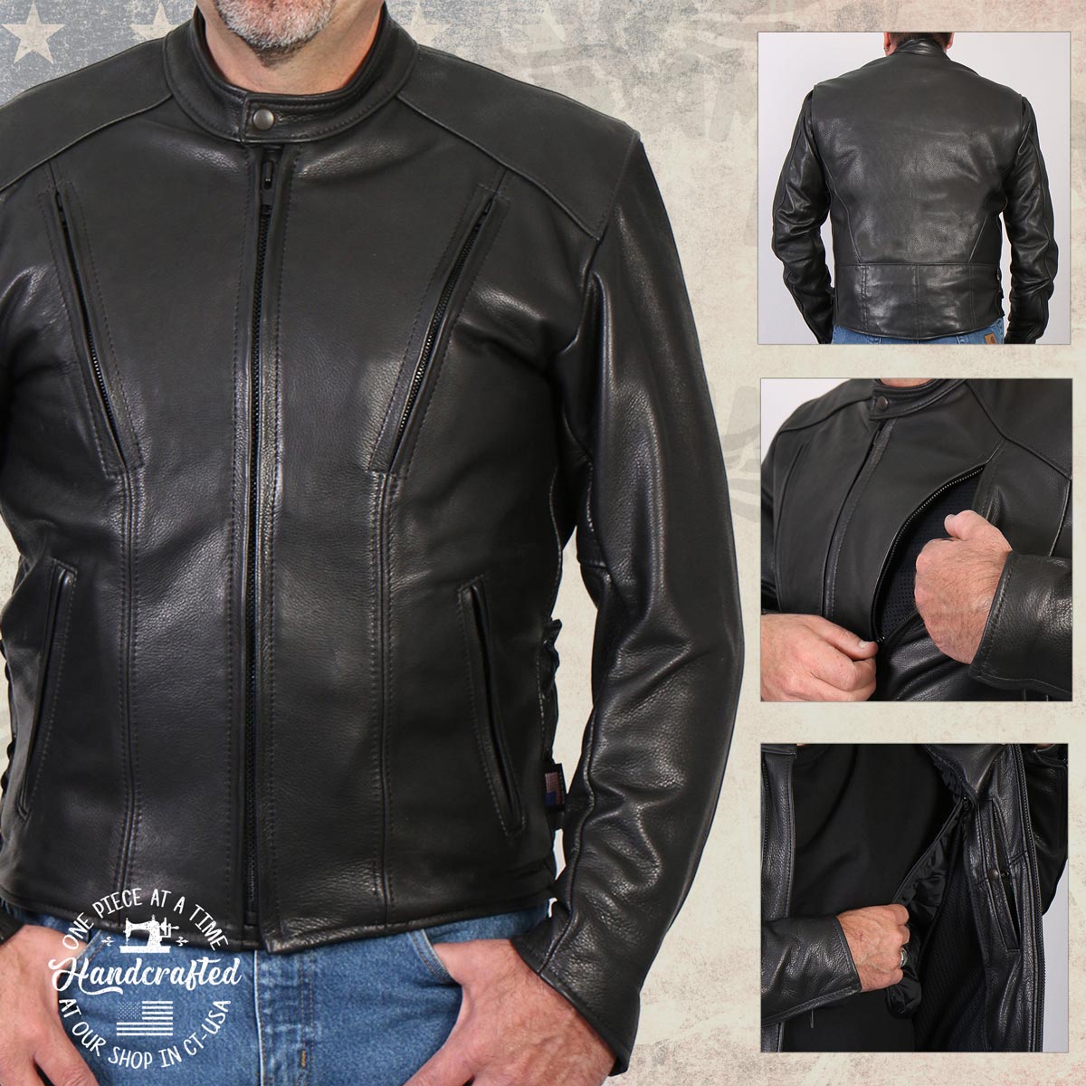 Hot Leathers JKM5002 USA Made Men's 'Air Stream' Vented Black Premium ...