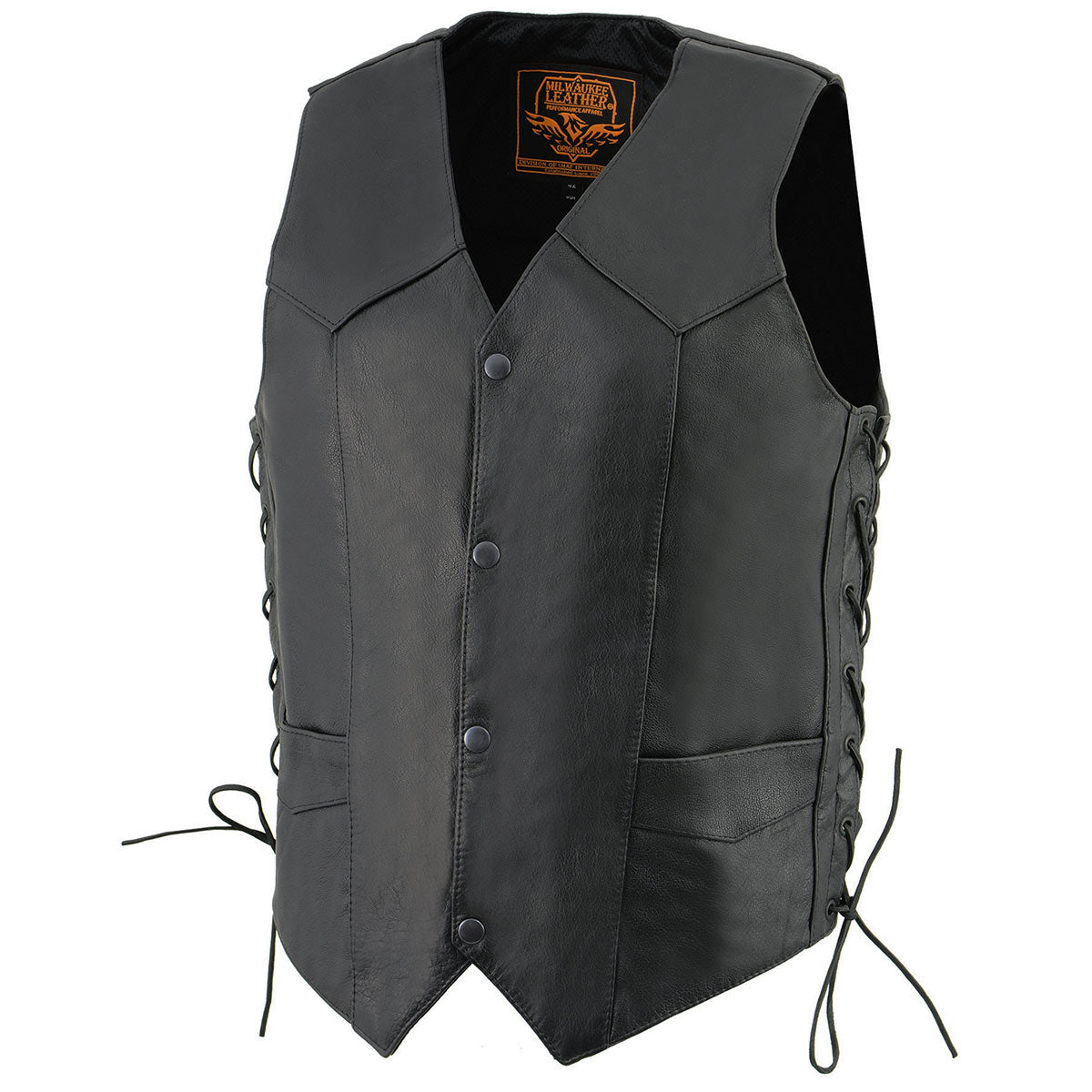 LKM3731 Side Lace Men's Black Leather Classic Side Lace V-Neck Motorcy ...