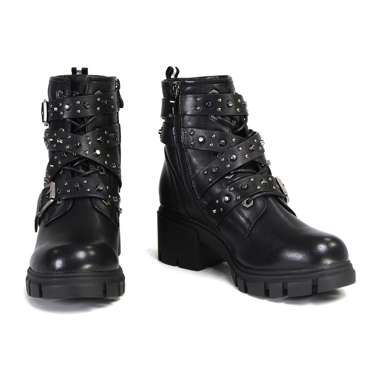 MBL9444 Women's ‘Bruiser’ Black Leather Lace to Toe Boots with Studded ...