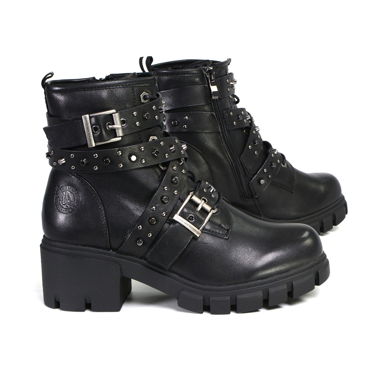MBL9444 Women's ‘Bruiser’ Black Leather Lace to Toe Boots with Studded ...
