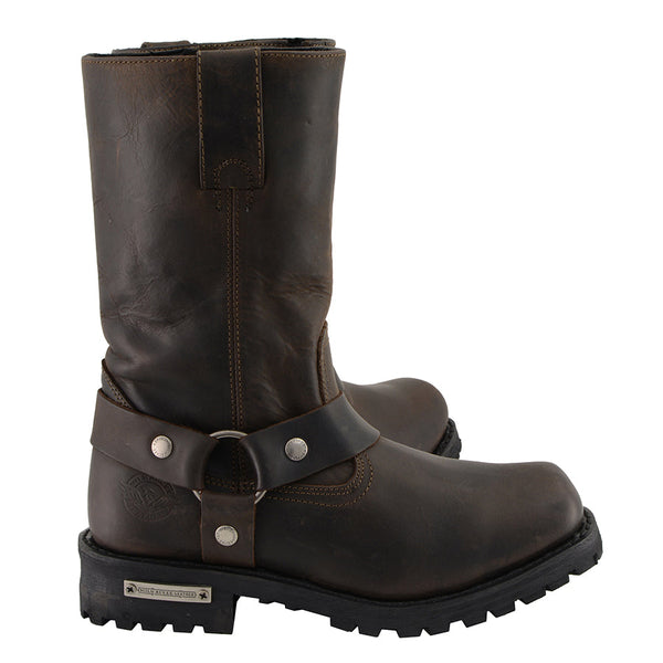 MBM9062 Men's Classic 11-Inch Dark Brown Harness Square Toe Motorcycle ...