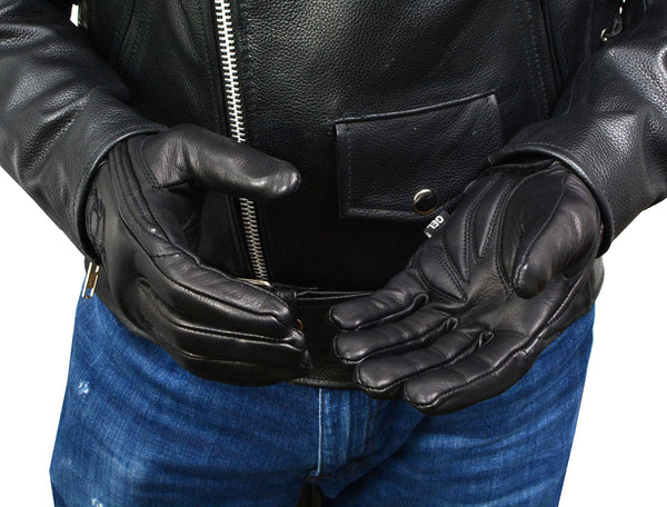 MG7570 Men's Black Leather ‘Reflective Skull’ Motorcycle Hand Gloves W ...