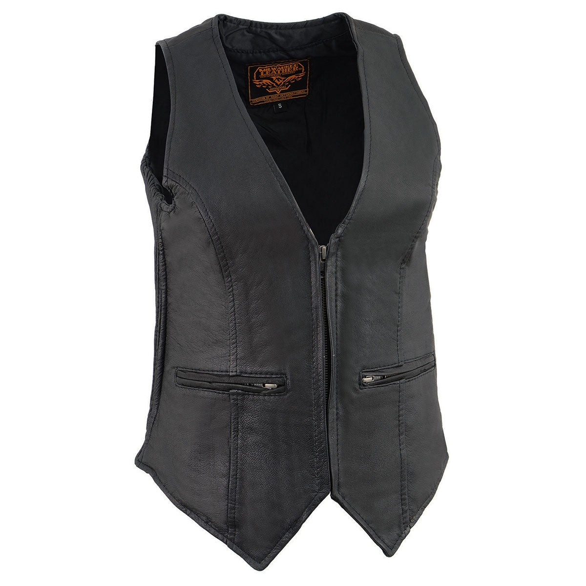 MLL4555 Women's Black Naked Leather Motorcycle Rider Vest- Stretch Sid ...
