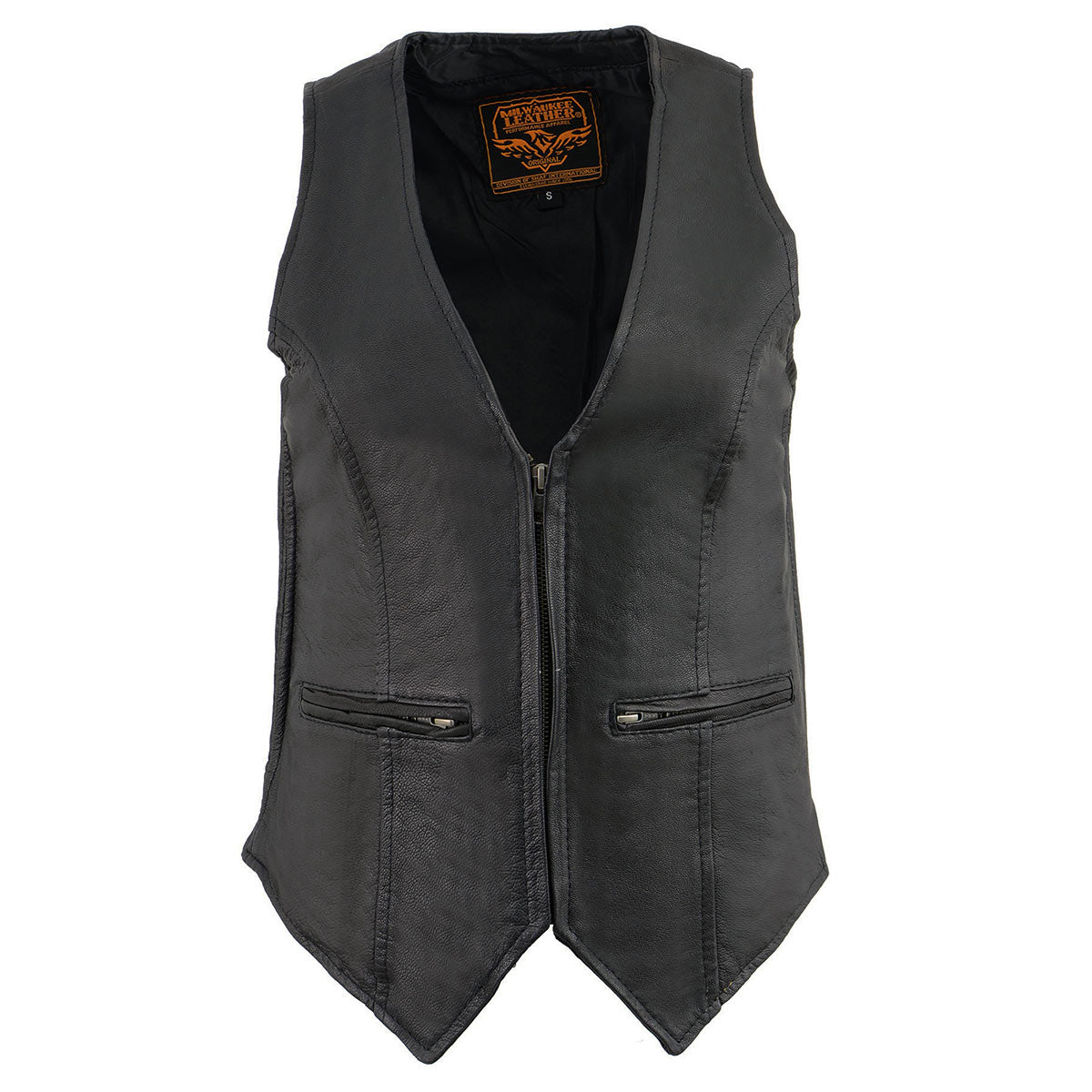 MLL4555 Women's Black Naked Leather Motorcycle Rider Vest- Stretch Sid ...