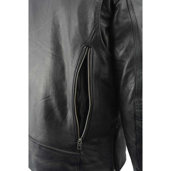 MLM1515 BLACK Men's 'Triple Stitched' Beltless Motorcycle Leather Jack ...