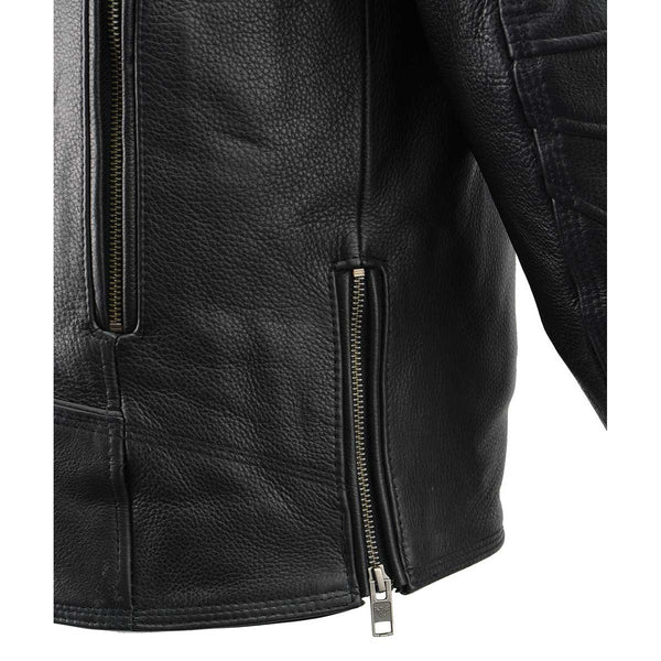 MLM1515 BLACK Men's 'Triple Stitched' Beltless Motorcycle Leather Jack ...
