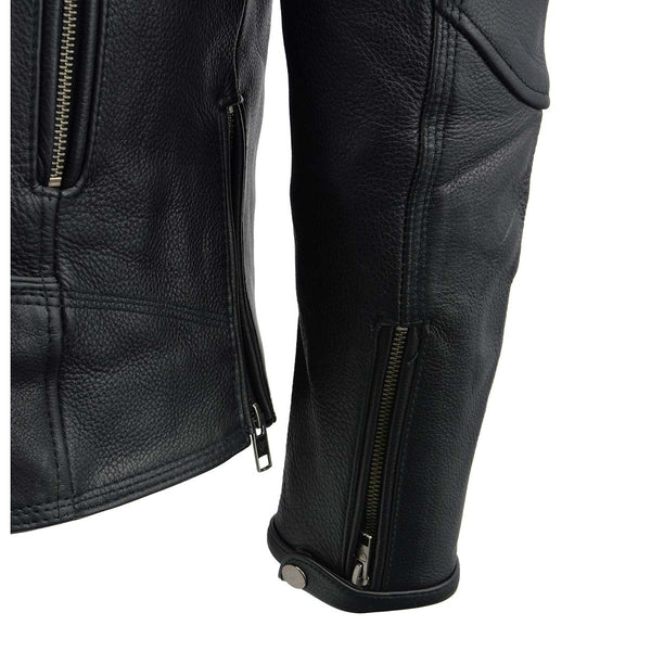 MLM1515 BLACK Men's 'Triple Stitched' Beltless Motorcycle Leather Jack ...