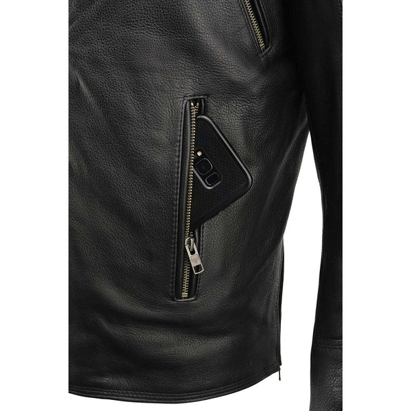 MLM1515 BLACK Men's 'Triple Stitched' Beltless Motorcycle Leather Jack ...