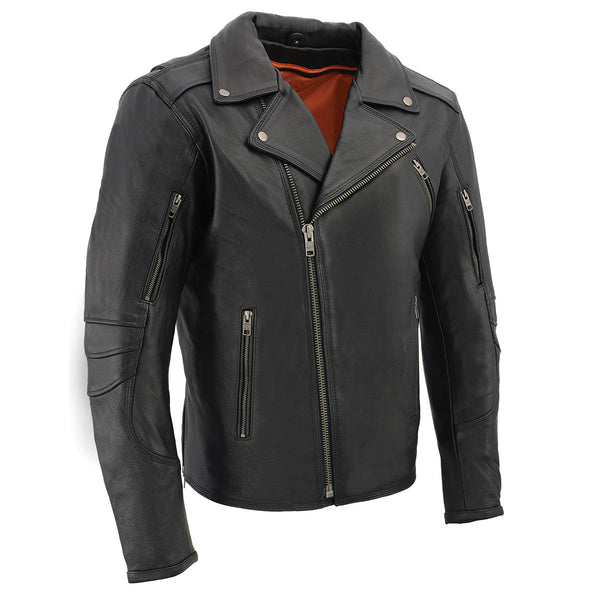MLM1515 BLACK Men's 'Triple Stitched' Beltless Motorcycle Leather Jack ...