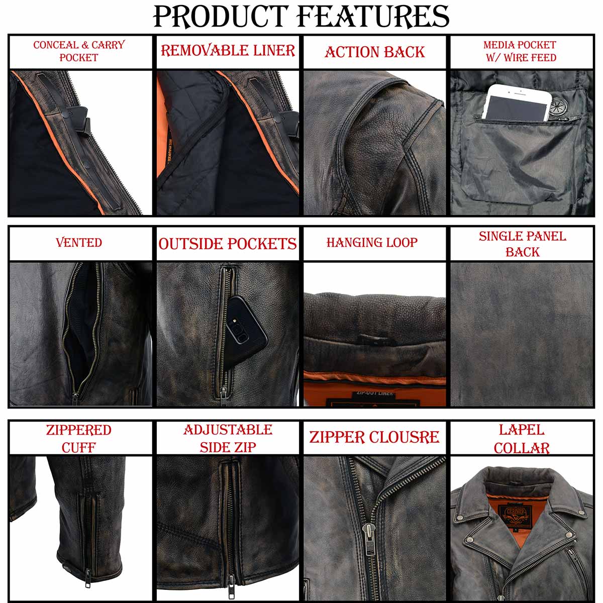 MLM1515 BLACK Men's 'Triple Stitched' Beltless Motorcycle Leather Jack ...