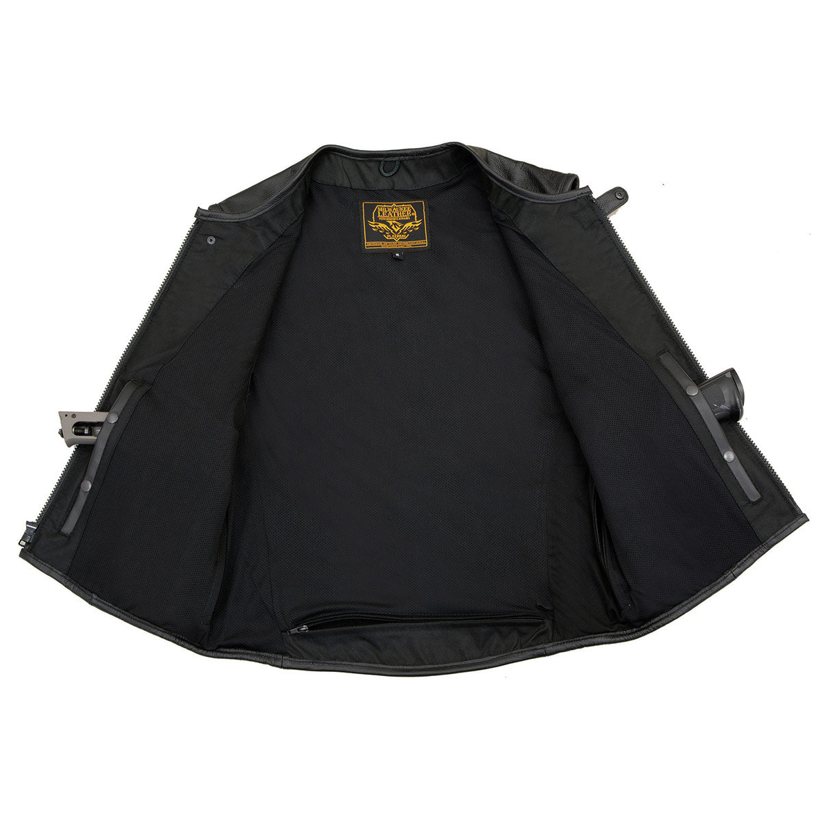 MLM3500 Men's Bullet Proof Style Swat Rider Leather Vest W/ Single Pan ...
