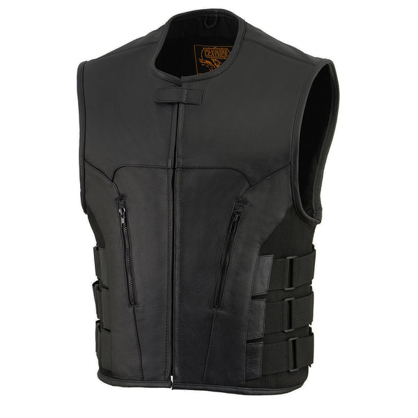 MLM3500 Men's Bullet Proof Style Swat Rider Leather Vest W/ Single Pan ...