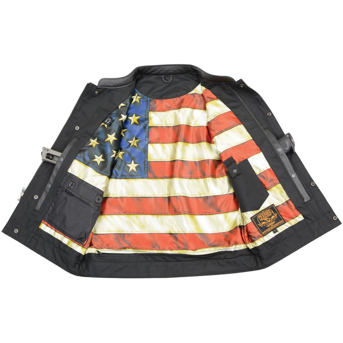 Red Stitching MLM3506 Men's Black Naked Leather Vest - Old Glory Laced ...