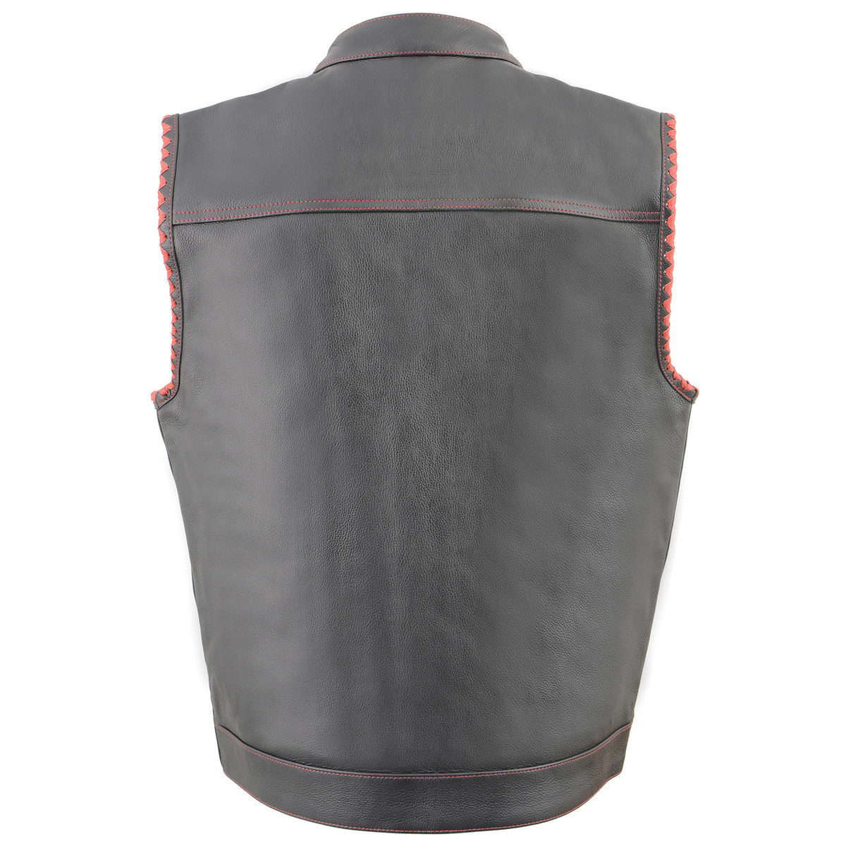 Red Stitching MLM3506 Men's Black Naked Leather Vest - Old Glory Laced ...
