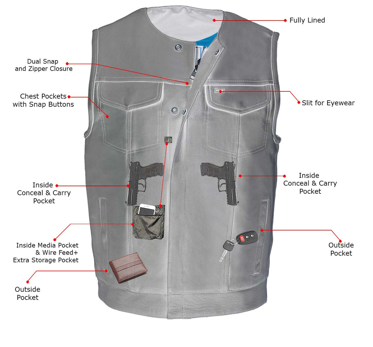 Milwaukee Leather MLM3515 Men's Black “Cool-Tec” Naked Leather Vest ...
