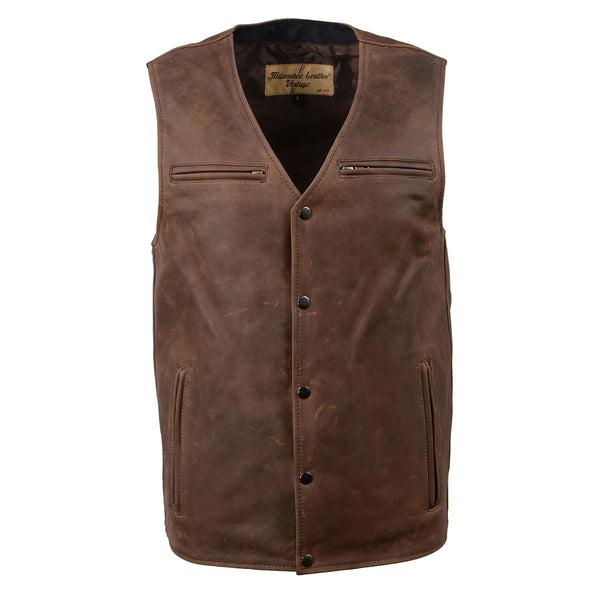 MLM3518 Men's Gambler Snap Front Vintage Crazy Horse Brown Motorcycle ...