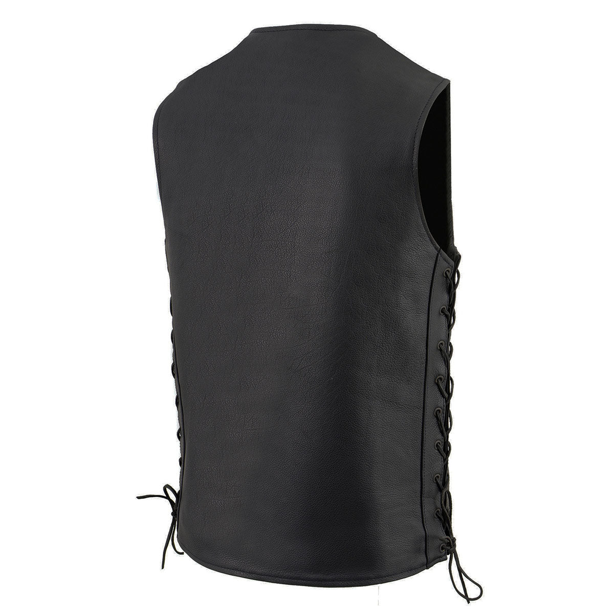 MLM3520 Men's Black Leather Vest - Classic V-Neck Straight Bottom Side ...