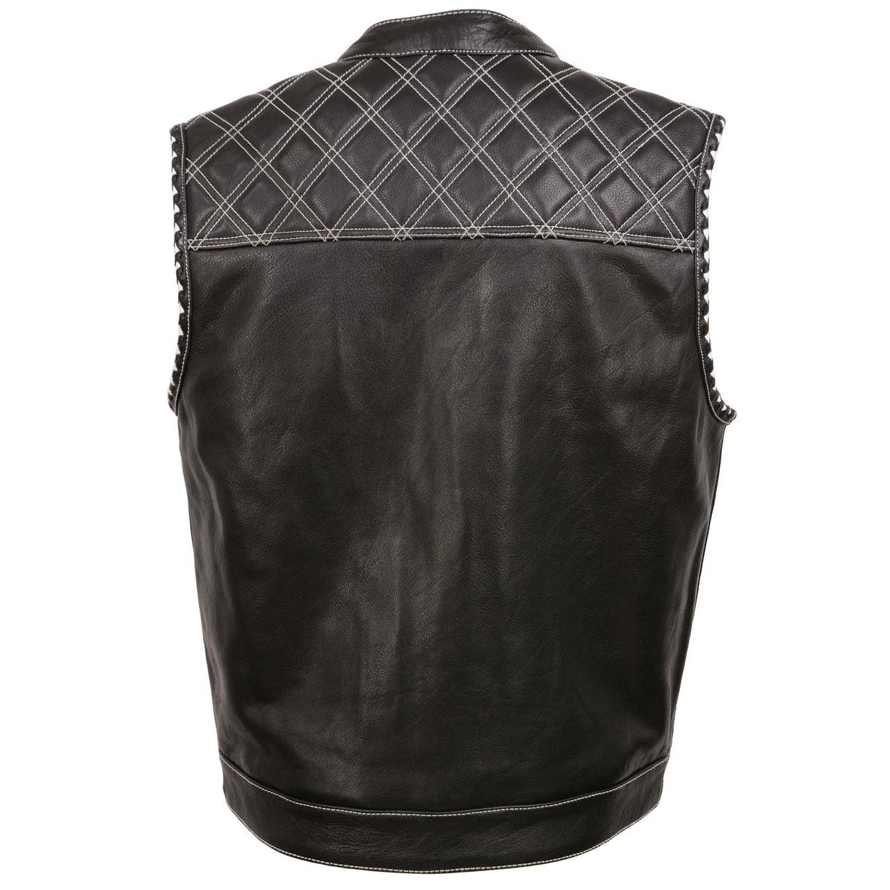 MLM3525 Men's Black 'Paisley' Accented White Stitching Leather Vest ...