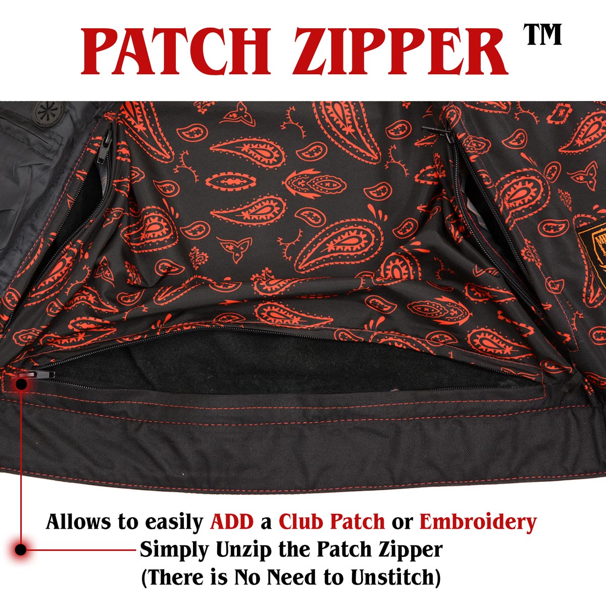 MLM3526 Men's Black 'Paisley' Accented Red Stitching Leather Vest – w ...