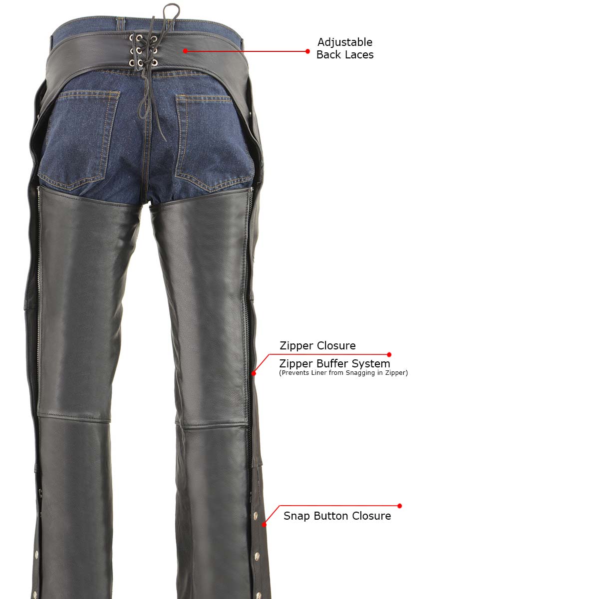 Milwaukee Leather Chaps for Men's Black Cool-Tec Naked Leather - Snap ...