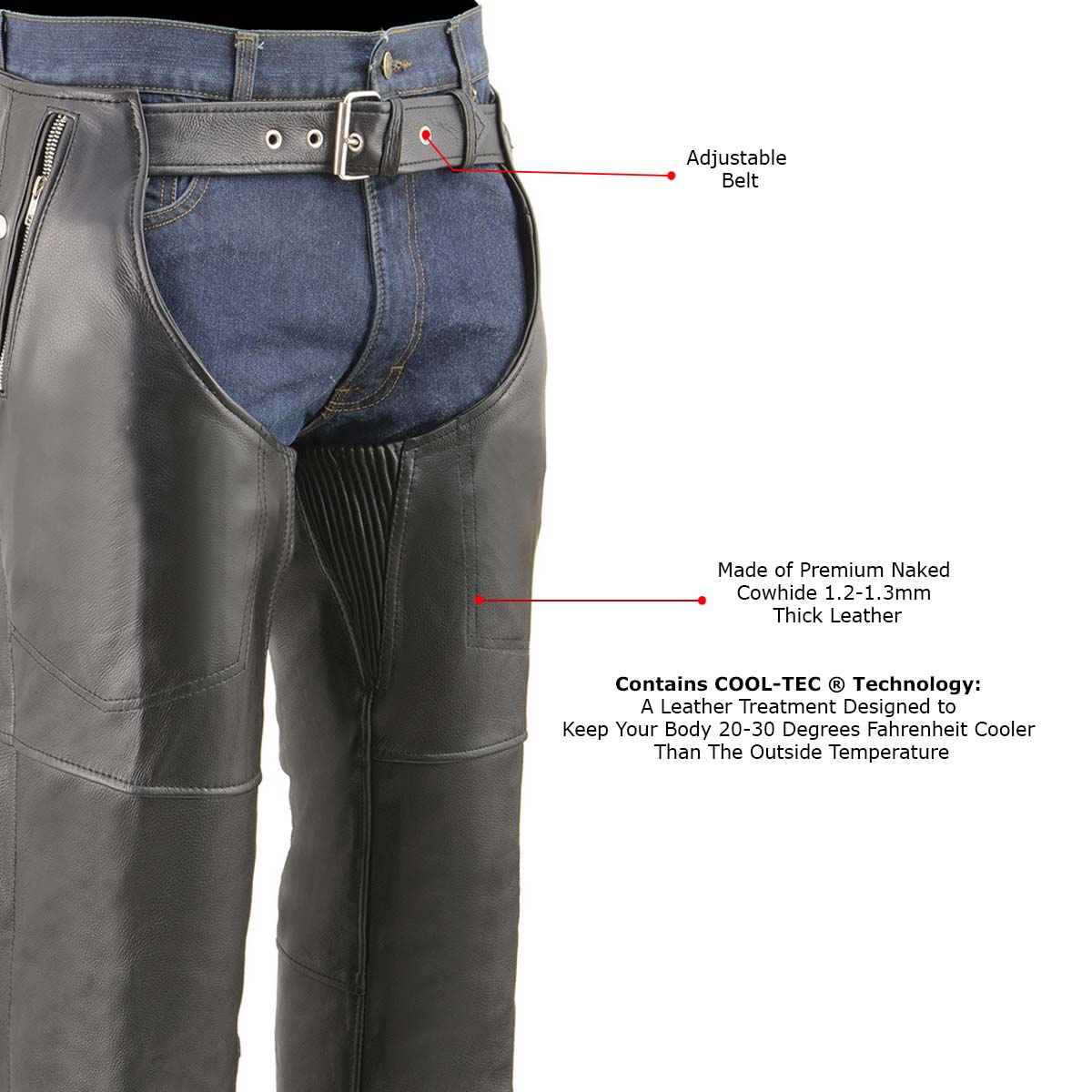Milwaukee Leather Chaps for Men's Black Cool-Tec Naked Leather - Snap ...