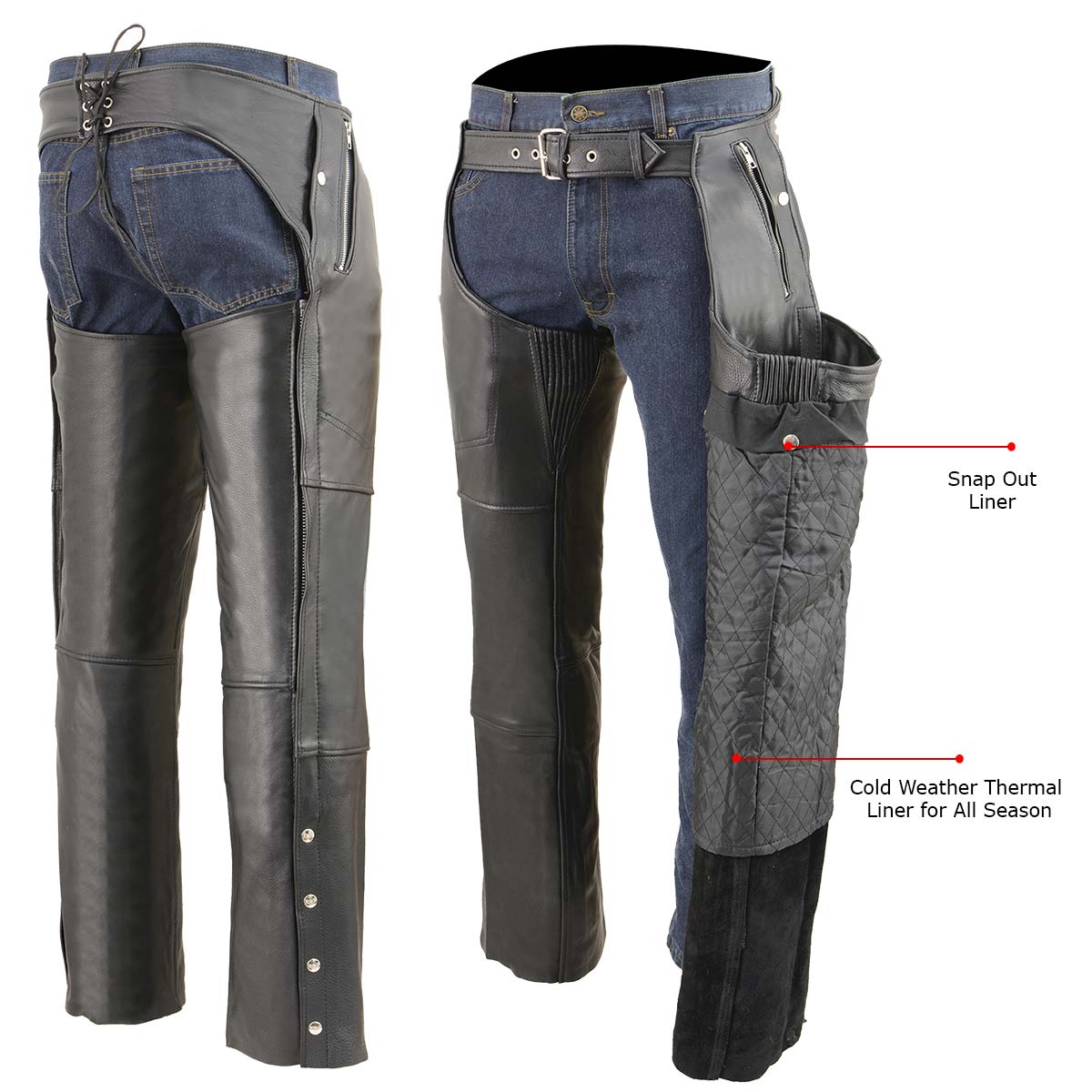 Milwaukee Leather Chaps for Men's Black Cool-Tec Naked Leather - Snap ...