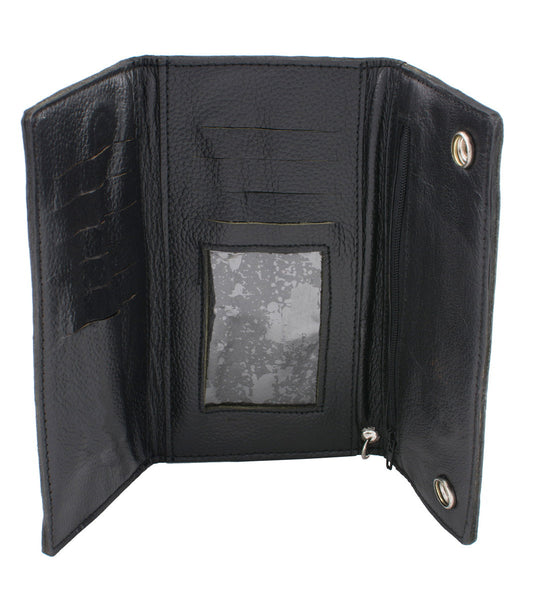 Milwaukee Leather MLW7875 Men's Black Leather Tri Fold Long Wallet with ...