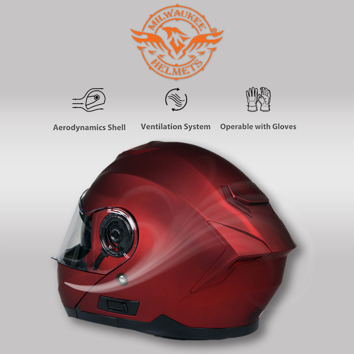Milwaukee Helmets MPH9817DOT 'Breeze' Red Advanced Motorcycle Modular ...