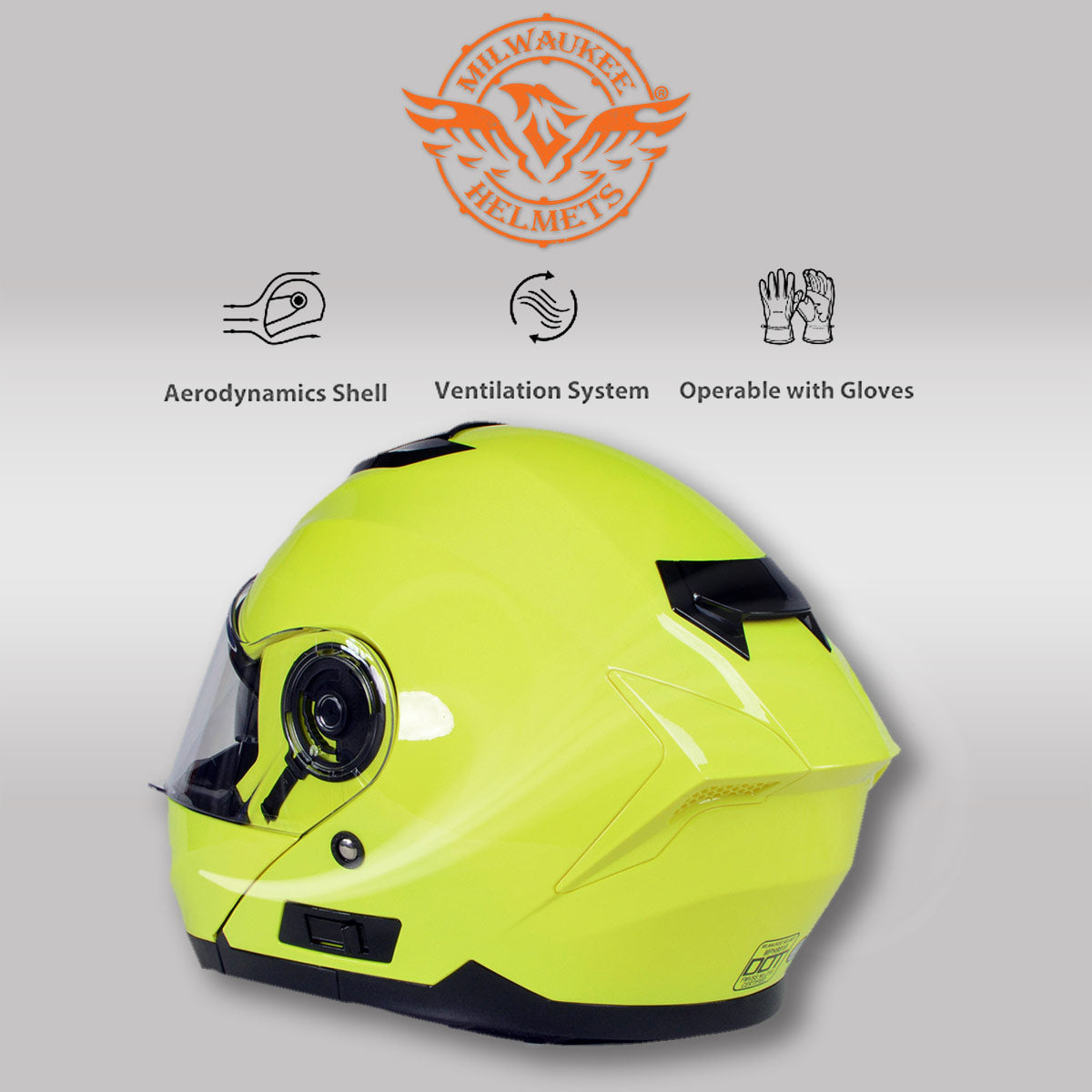 Milwaukee Helmets MPH9819DOT 'Breeze' Green Advanced Motorcycle Modular ...
