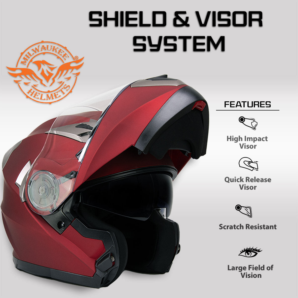 RED MPH9826DOT 'Ionized' Flat Red Advanced Motorcycle Modular Helmet w ...