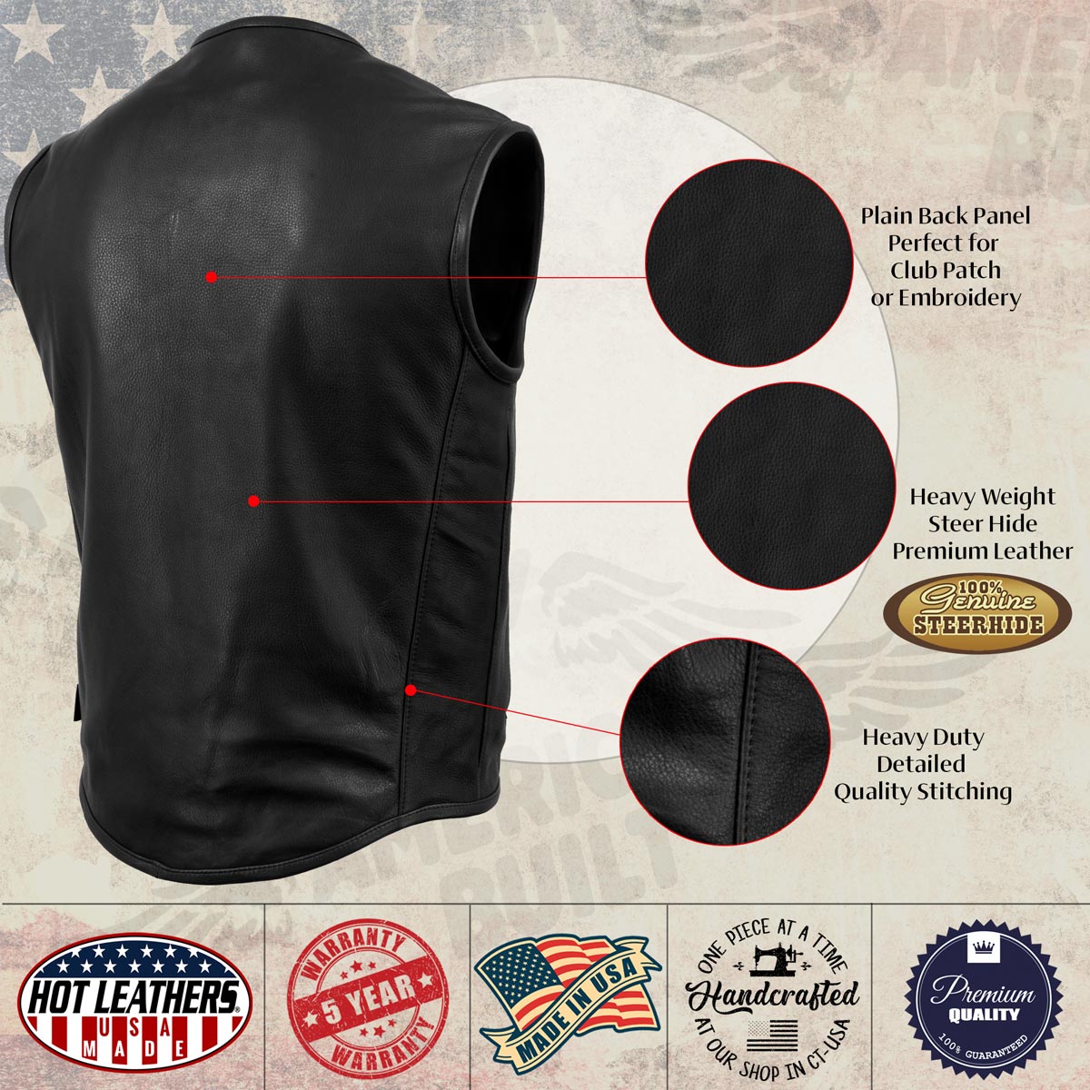 Hot Leathers VSM5001 USA Made Men's 'Steerhide' Black Premium Leather ...